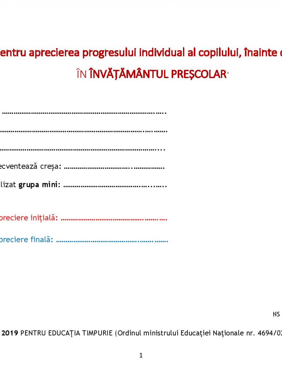 Fisa de apreciere a progresului individual - grupa mini - 1000000000000002