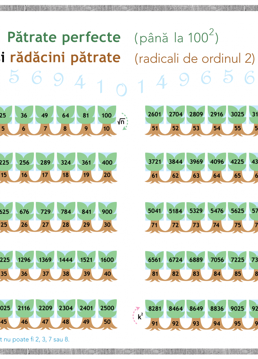Patrate perfecte si radacini patrate, A3 (plastifiata+2 benzi magnetice ...