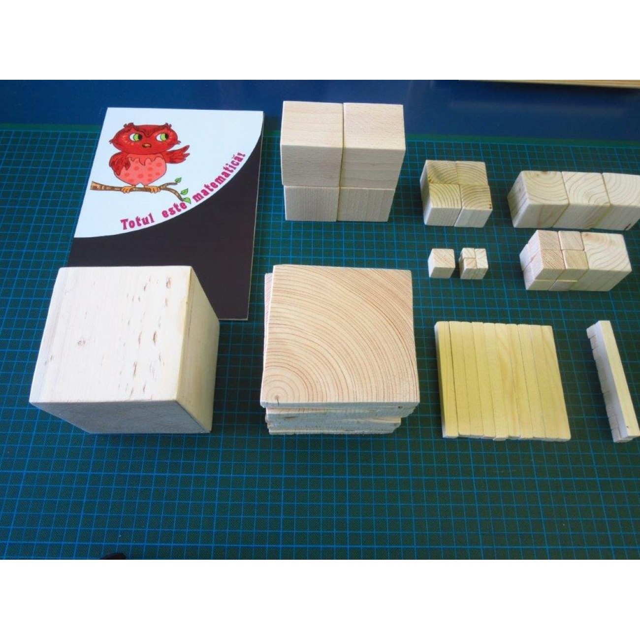 Set didactic DECIMETRUL cub (150 de piese din lemn natur)